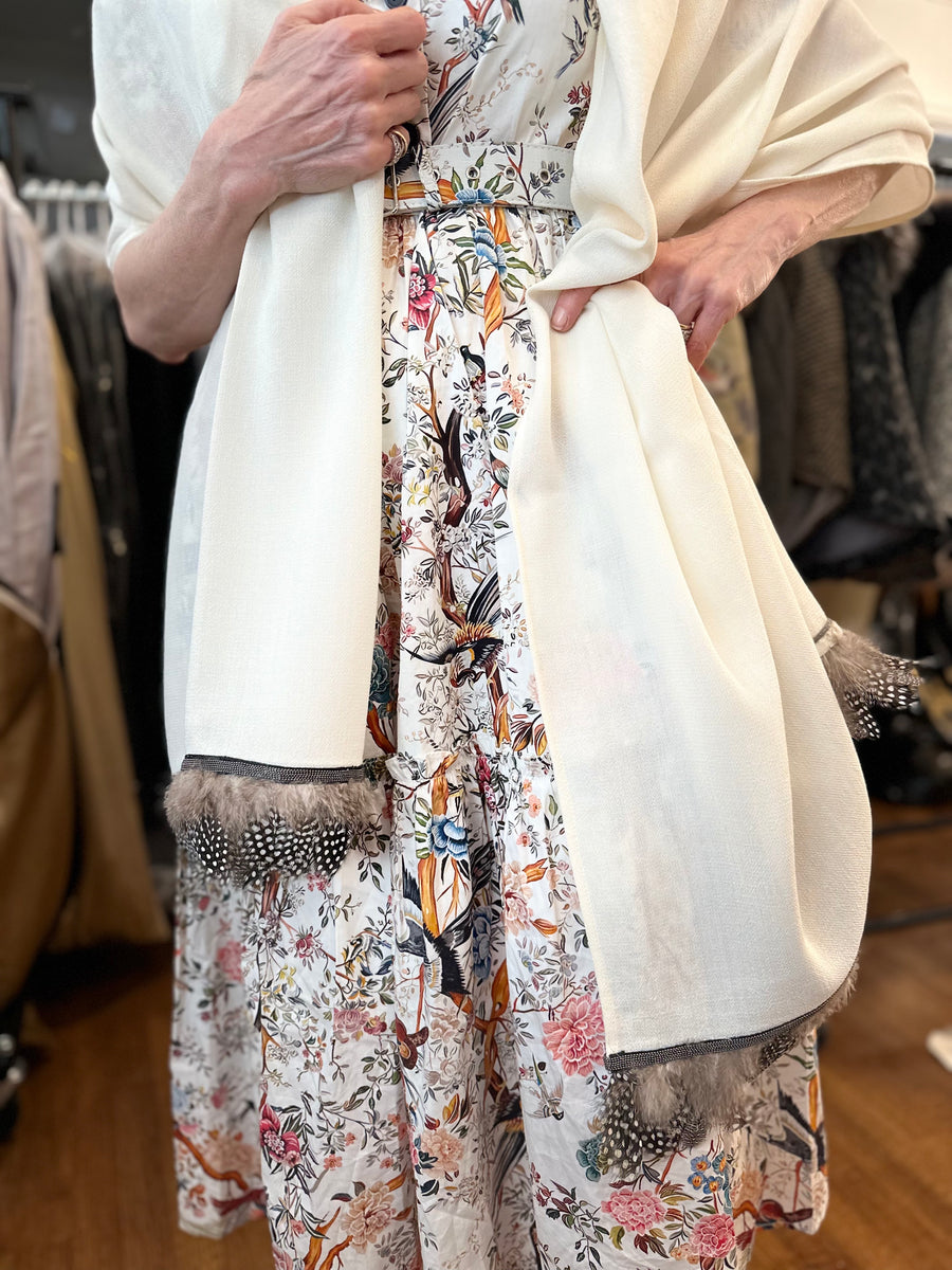 BRUNA Wooster wool cashmere Crème crepe with guinea fowl feather with ...