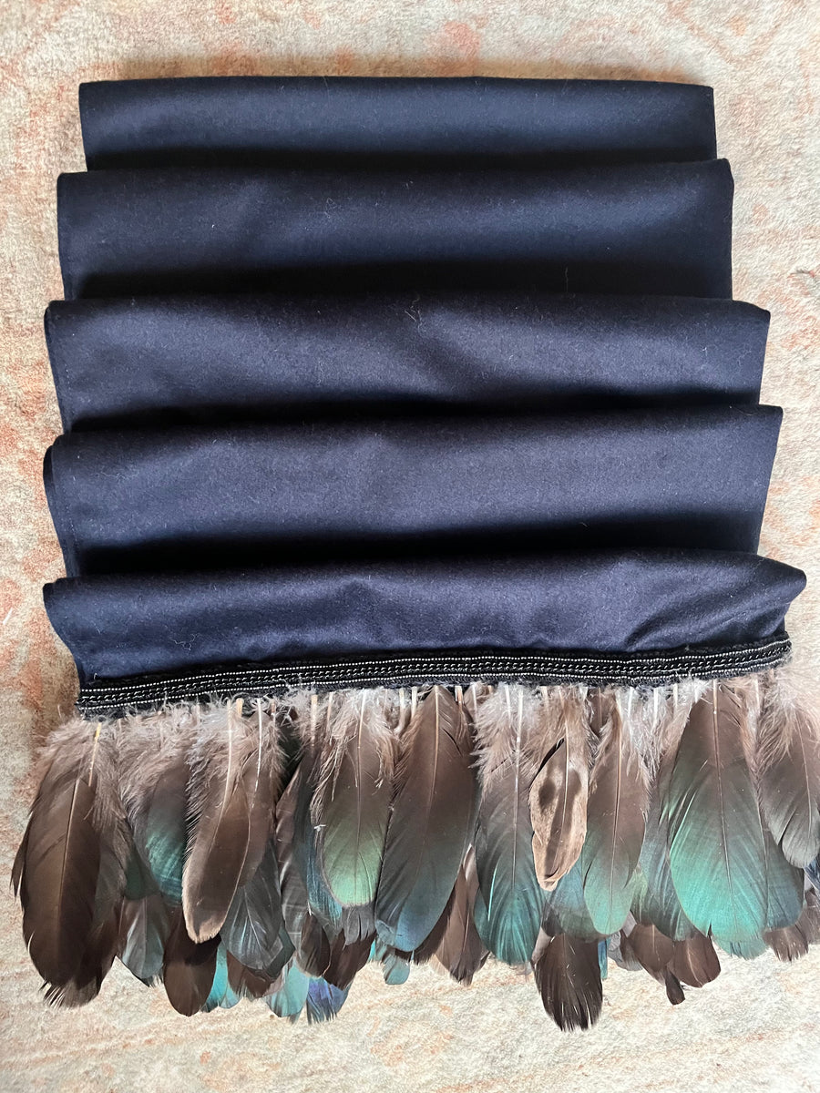 BRUNA 100% CASHMERE Black WRAP WITH Pheasant feathers AND METAL TRIM ...
