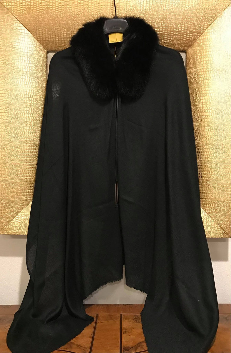 ANNA Baby 100% Cashmere Black Wrap with Blue Fox Dyed Black ...
